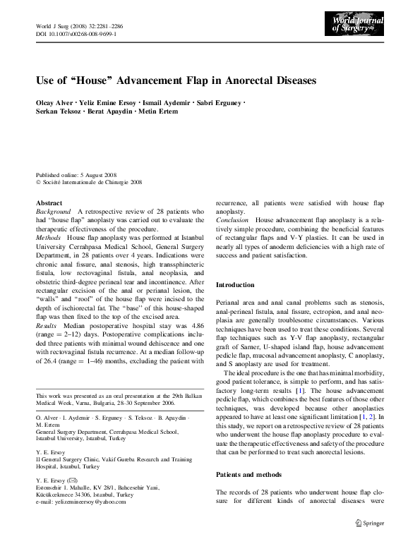 (PDF) Use of “House” Advancement Flap in Anorectal Diseases