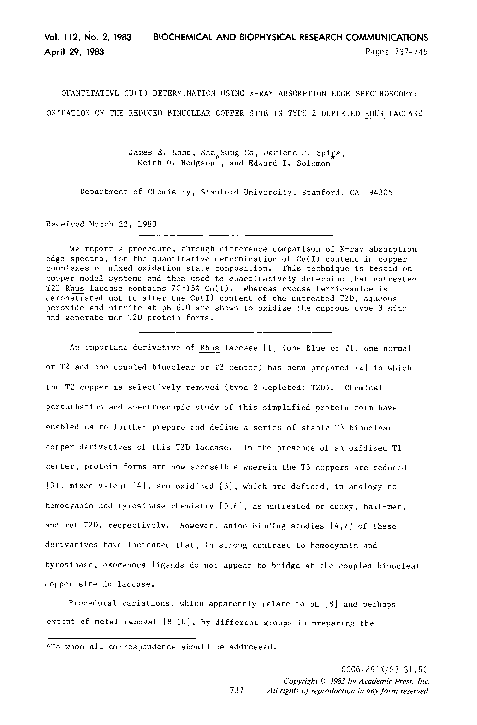(PDF) Quantitative Cu(I) determination using X-ray absorption edge spectroscopy: Oxidation of ...