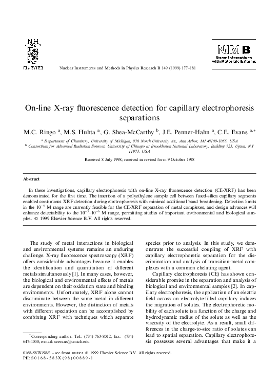 (PDF) On-line X-ray fluorescence detection for capillary electrophoresis separations | James E ...