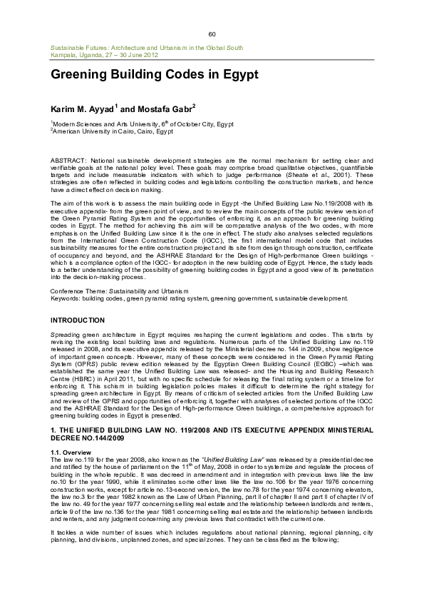 (PDF) Greening Building Codes in Egypt