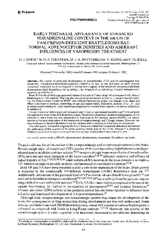 (PDF) Early postnatal appearance of enhanced noradrenaline content in the brain of vasopressin ...