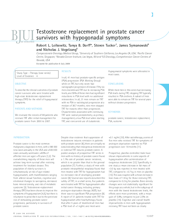 (PDF) Testosterone replacement in prostate cancer survivors with ...