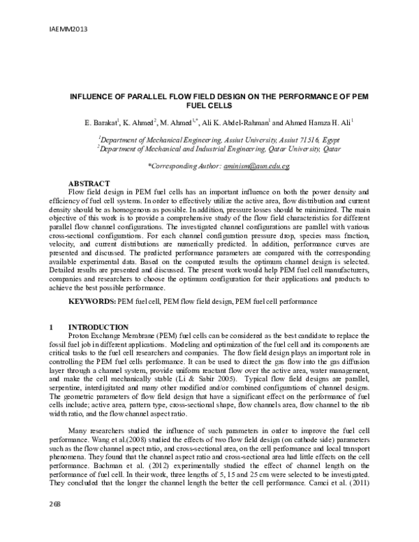 (PDF) Influence of Parallel Flow Field Design on the Performance of PEM ...