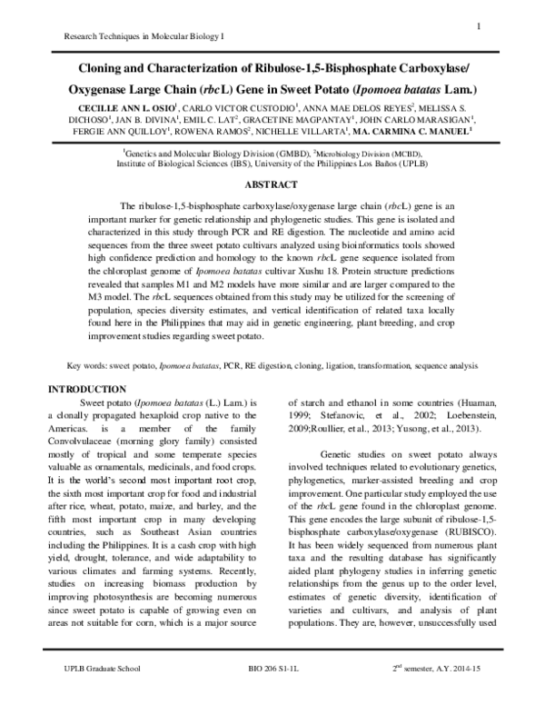 (PDF) Cloning and characterization of ribulose-1,5-bisphosphate ...