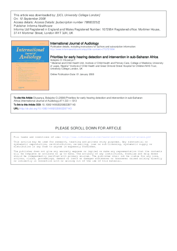 (PDF) Priorities for early hearing detection and intervention in sub-Saharan Africa