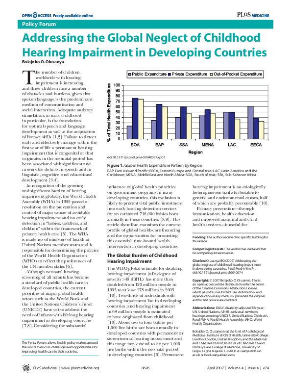 (PDF) Addressing the Global Neglect of Childhood Hearing Impairment in ...