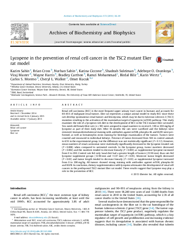 (PDF) Lycopene in the prevention of renal cell cancer in the TSC2 ...