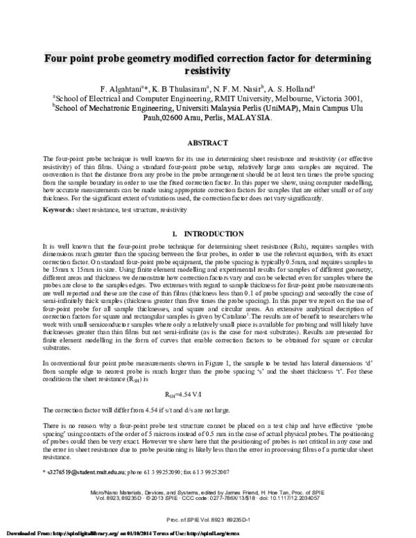 (PDF) Four point probe geometry modified correction factor for ...