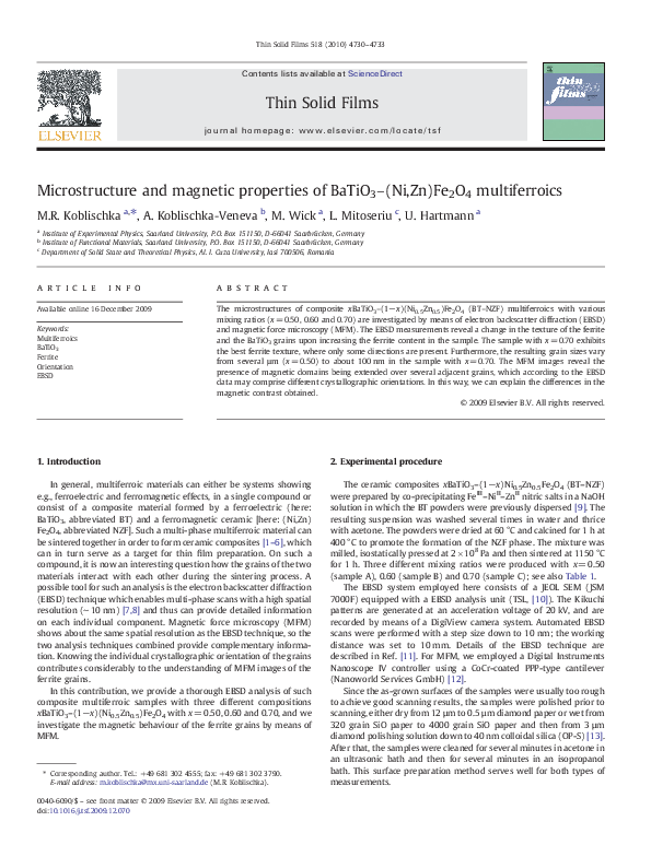 (PDF) Microstructure and magnetic properties of BaTiO3–(Ni,Zn)Fe2O4 multiferroics