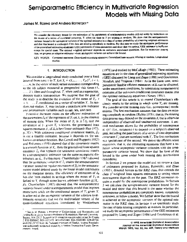 (PDF) Semiparametric Efficiency in Multivariate Regression Models with Missing Data