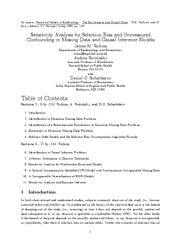 (PDF) Sensitivity Analysis for Selection bias and unmeasured Confounding in missing Data and ...