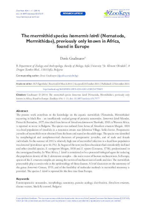 The mermithid species Isomermis lairdi (Nematoda, Mermithidae ...