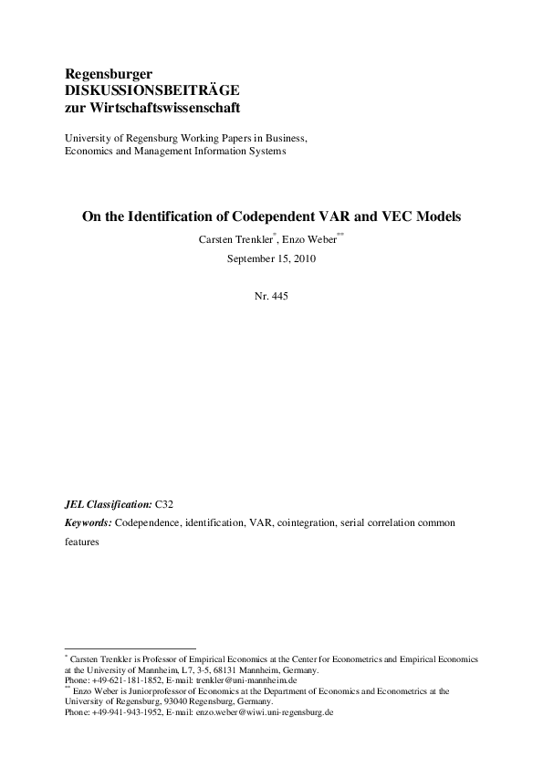 (PDF) On the Identification of Codependent VAR and VEC Models