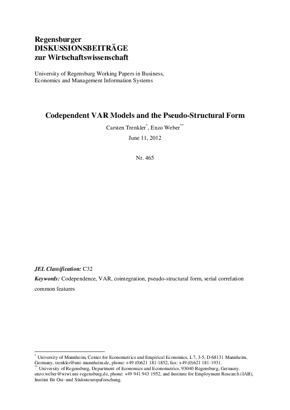(PDF) Codependent VAR models and the pseudo-structural form