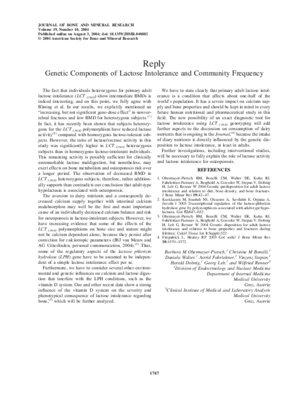 (PDF) Genetic Components of Lactose Intolerance and Community Frequency