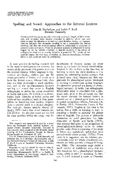 (PDF) Spelling and sound: Approaches to the internal lexicon