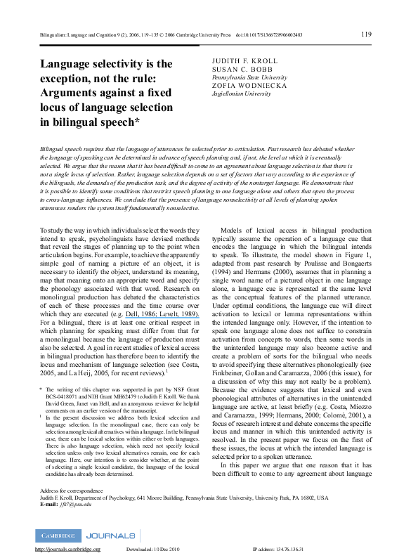 (PDF) Language selectivity is the exception, not the rule: Arguments ...
