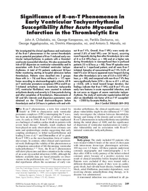 (PDF) Significance of r-on-t phenomenon in early ventricular ...