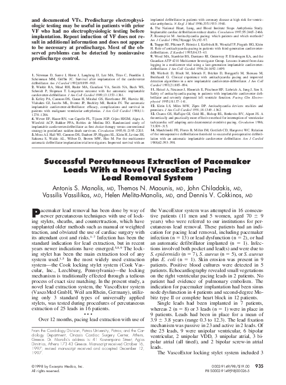 (PDF) Successful Percutaneous Extraction of Pacemaker Leads With a ...