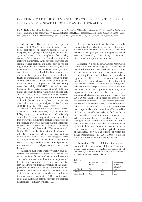 (PDF) COUPLING MARS'DUST AND WATER CYCLES: EFFECTS ON DUST LIFTING ...