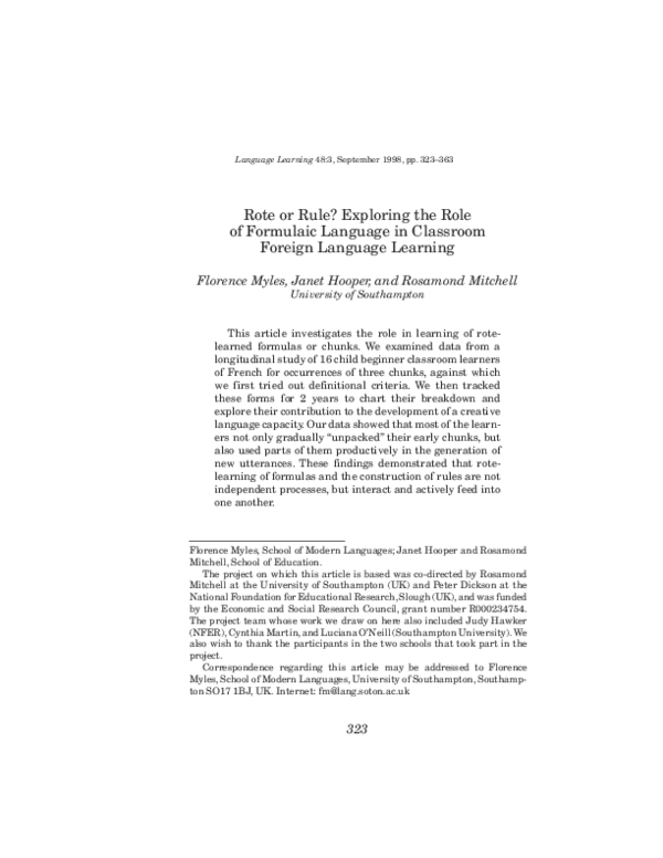 (PDF) Rote or Rule? Exploring the Role of Formulaic Language in ...