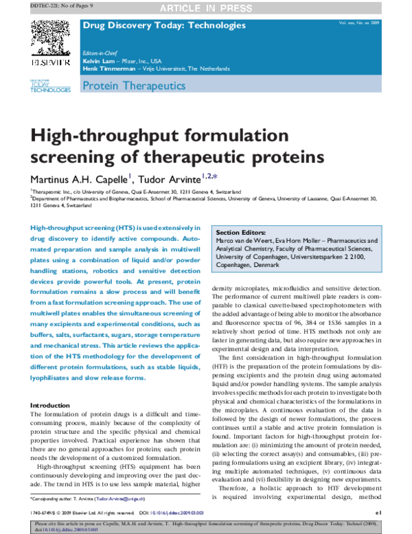 High-throughput formulation screening of therapeutic proteins