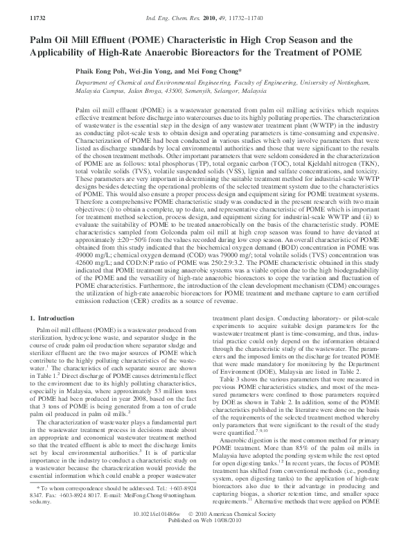 (PDF) Palm Oil Mill Effluent (POME) Characteristic in High Crop Season ...