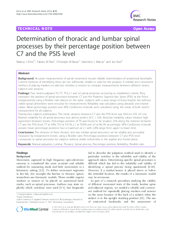 (PDF) Determination of thoracic and lumbar spinal processes by their ...