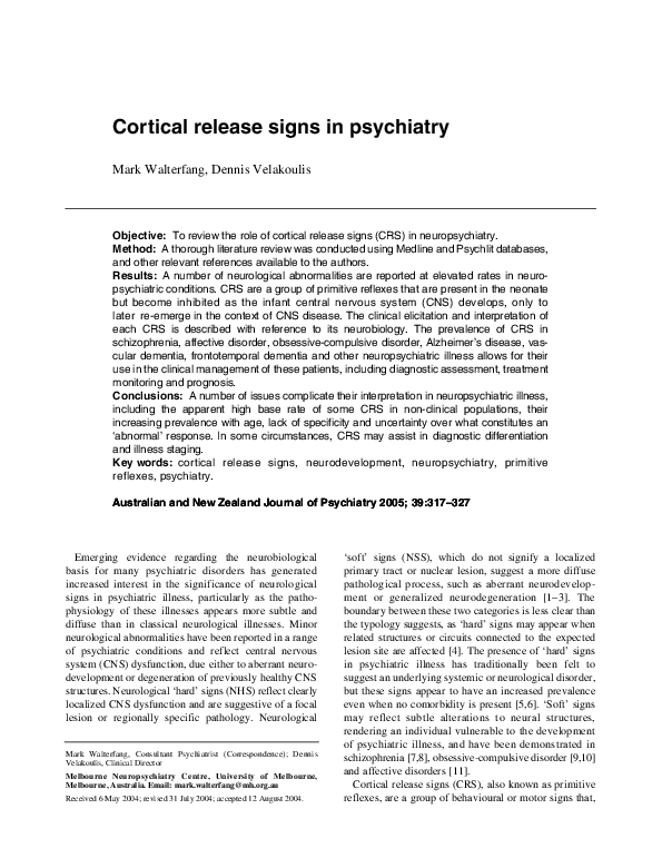 (PDF) Cortical release signs in psychiatry