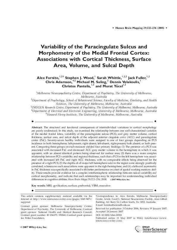 (PDF) Variability of the paracingulate sulcus and morphometry of the ...