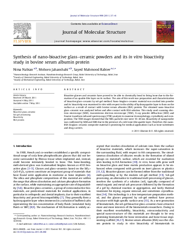 (PDF) Synthesis of nano-bioactive glass–ceramic powders and its in ...