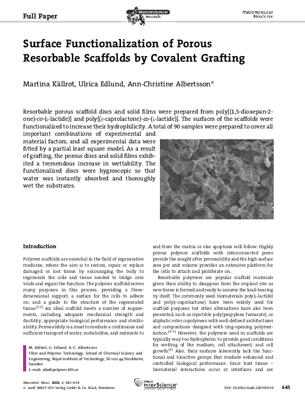 (PDF) Surface Functionalization of Porous Resorbable Scaffolds by ...