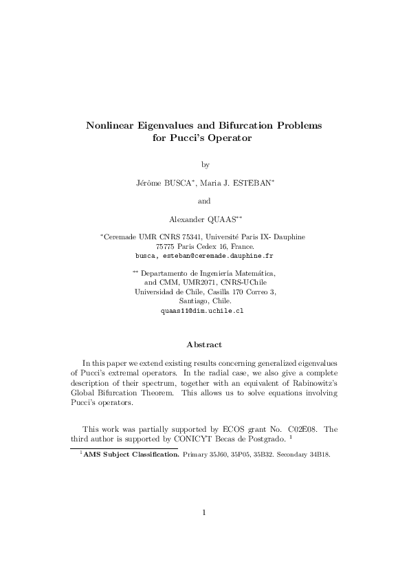 Pdf Nonlinear Eigenvalues And Bifurcation Problems For Puccis Operators