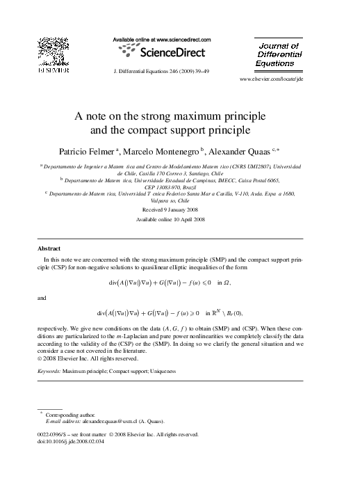 (PDF) A note on the strong maximum principle and the compact support ...