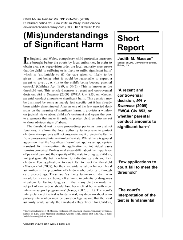 (PDF) (Mis)understandings of significant harm