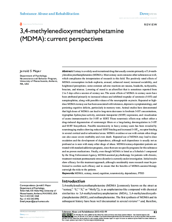 (PDF) 3,4-methylenedioxymethamphetamine (MDMA): current perspectives
