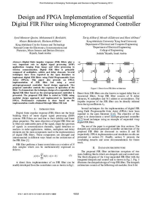 Pdf Design And Fpga Implementation Of Sequential Digital Fir Filter