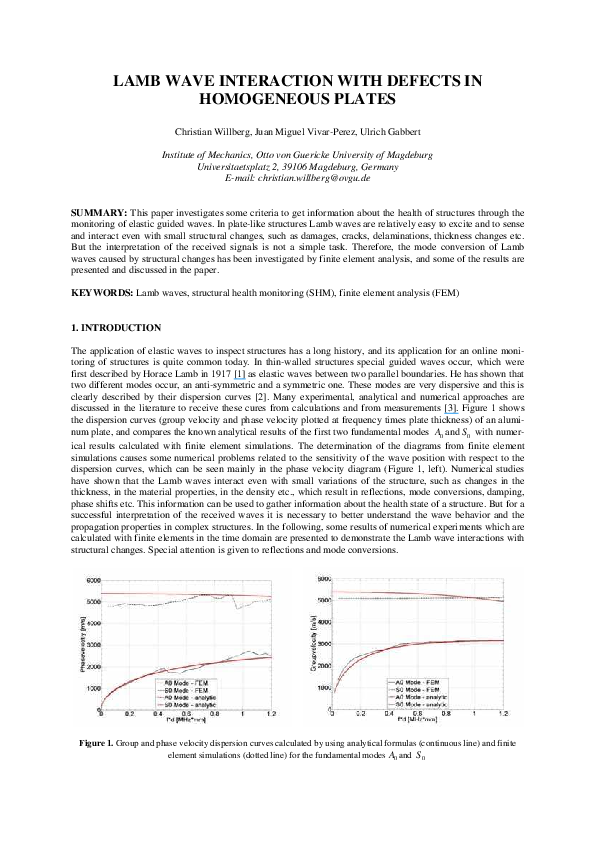 (PDF) Lamb Wave Interaction with Defects in Homogeneous Plates