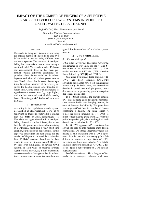 (PDF) Impact of the number of fingers of a selective rake receiver for ...
