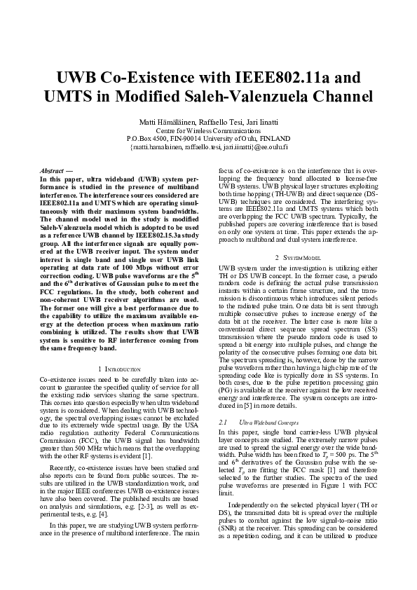 (PDF) UWB coexistence with IEEE 802.11a and UMTS in modified Saleh ...