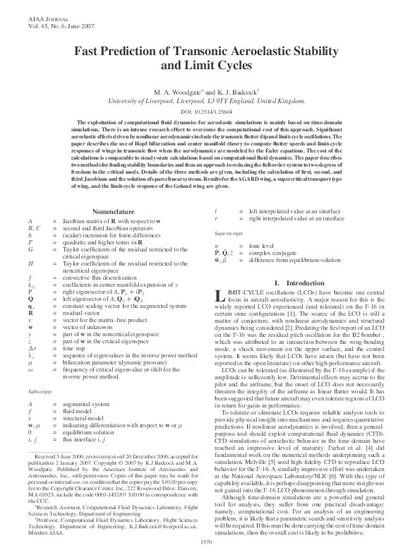 (PDF) Fast Prediction of Transonic Aeroelastic Stability and Limit Cycles