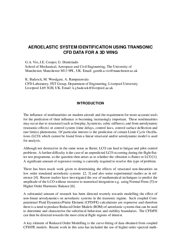 Pdf Aeroelastic System Identification Using Transonic Cfd Data For A Wingstore Configuration