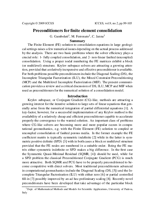 (PDF) Preconditioners for finite element consolidation | C. Janna and Massimiliano Ferronato ...