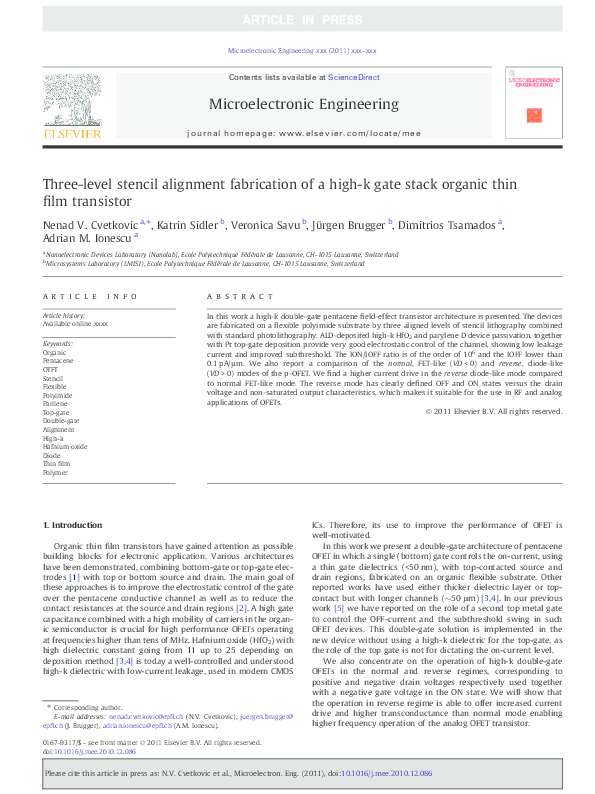 (PDF) Three-level stencil alignment fabrication of a high-k gate stack ...