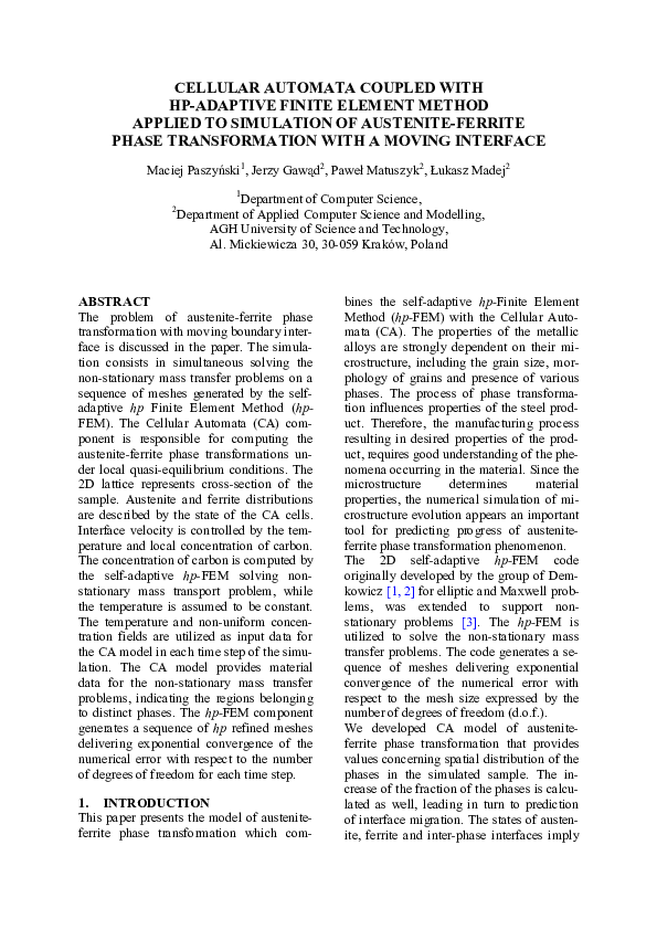 Pdf Cellular Automata Coupled With Hp Adaptive Finite Element Method Applied To Simulation Of