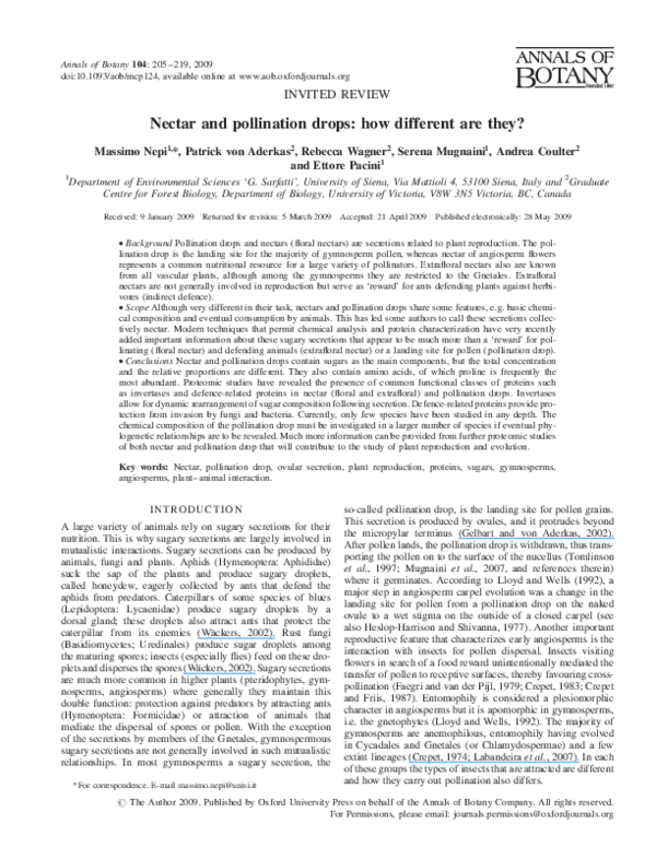 (PDF) Nectar and pollination drops: how different are they?