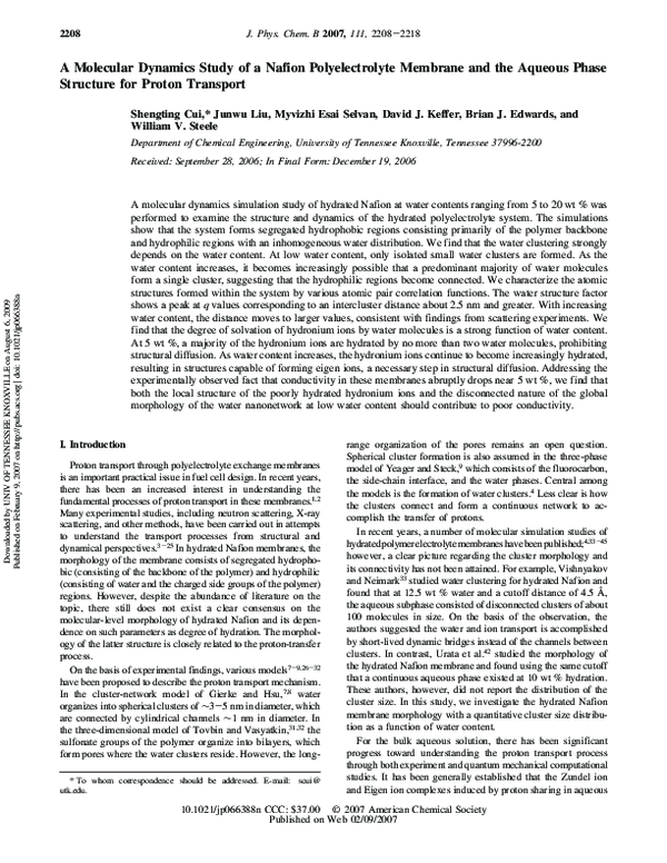 (PDF) A Molecular Dynamics Study of a Nafion Polyelectrolyte Membrane ...