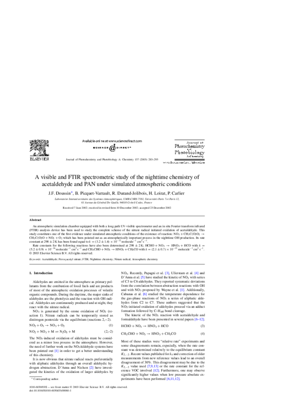 (PDF) A visible and FTIR spectrometric study of the nighttime chemistry ...