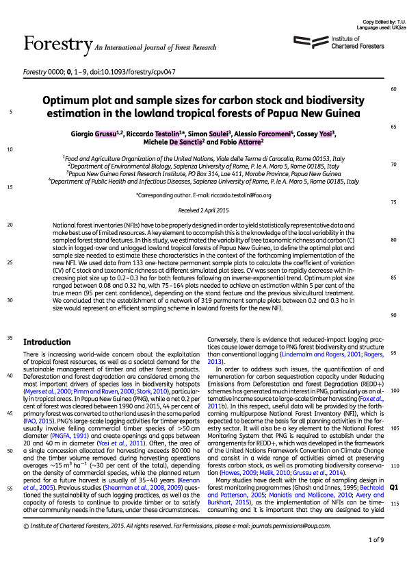 (PDF) Optimum plot and sample sizes for carbon stock and biodiversity estimation in the lowland ...