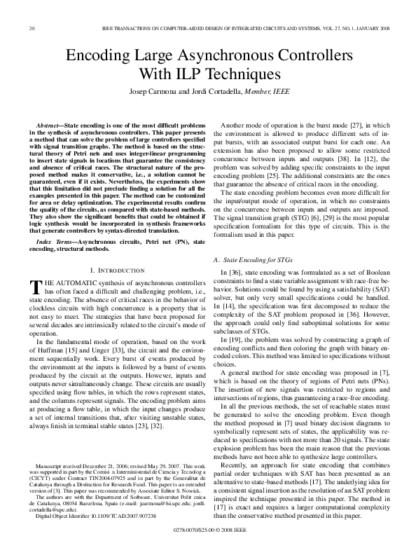 (PDF) Encoding Large Asynchronous Controllers With ILP Techniques | Jordi Cortadella - Academia.edu